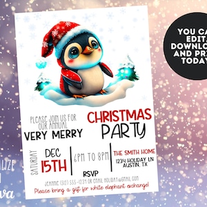 EDITABLE Kids Christmas Party Invitation, Print at Home Holiday Party ...