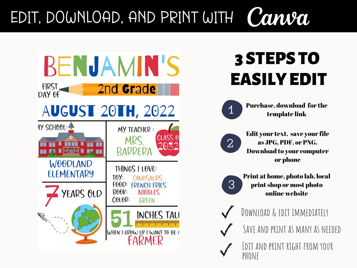 Editable Back to School Sign Printable Editable First and - Etsy