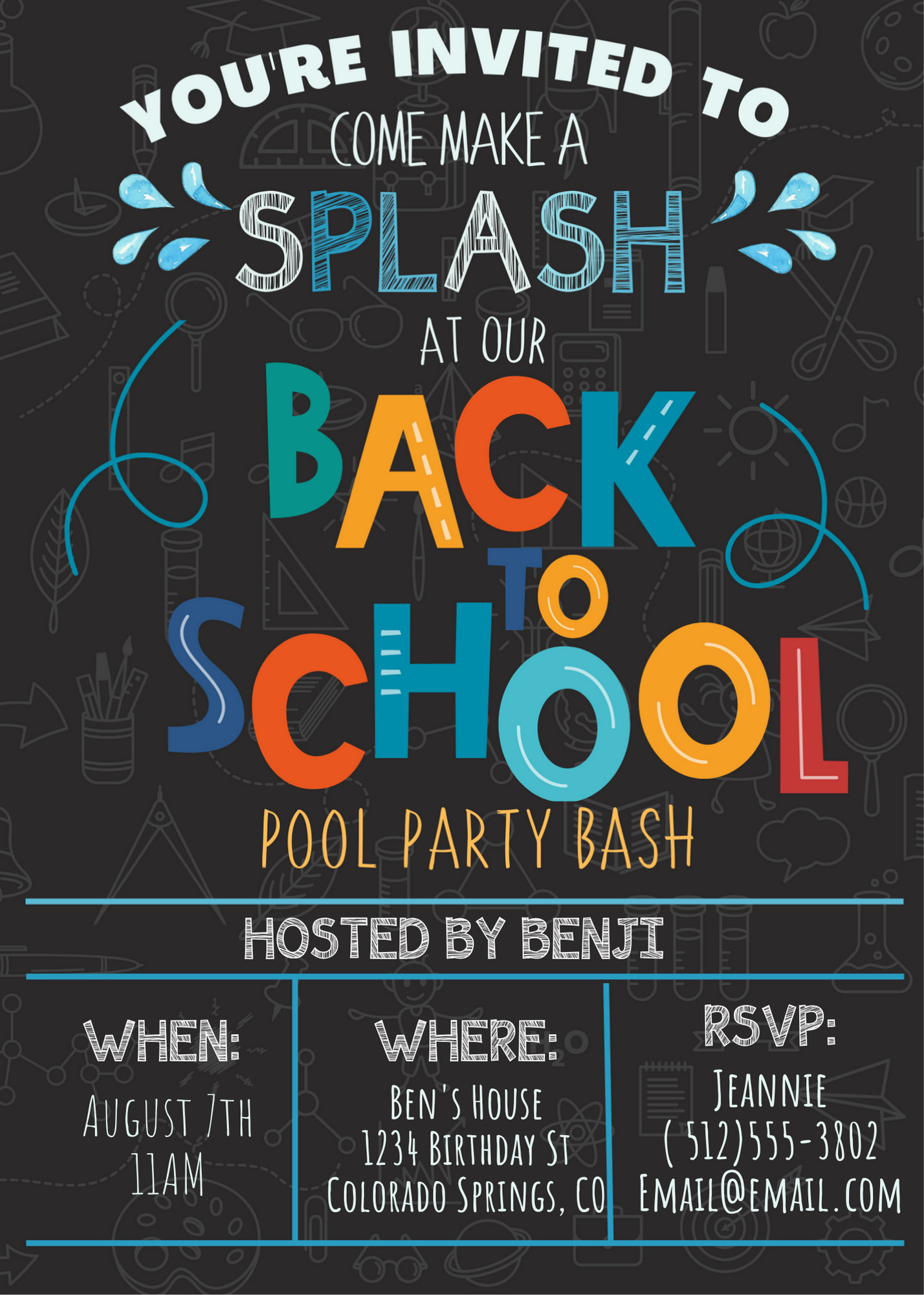 Editable Back to School Pool Party Invitation - End of Summer Party ...