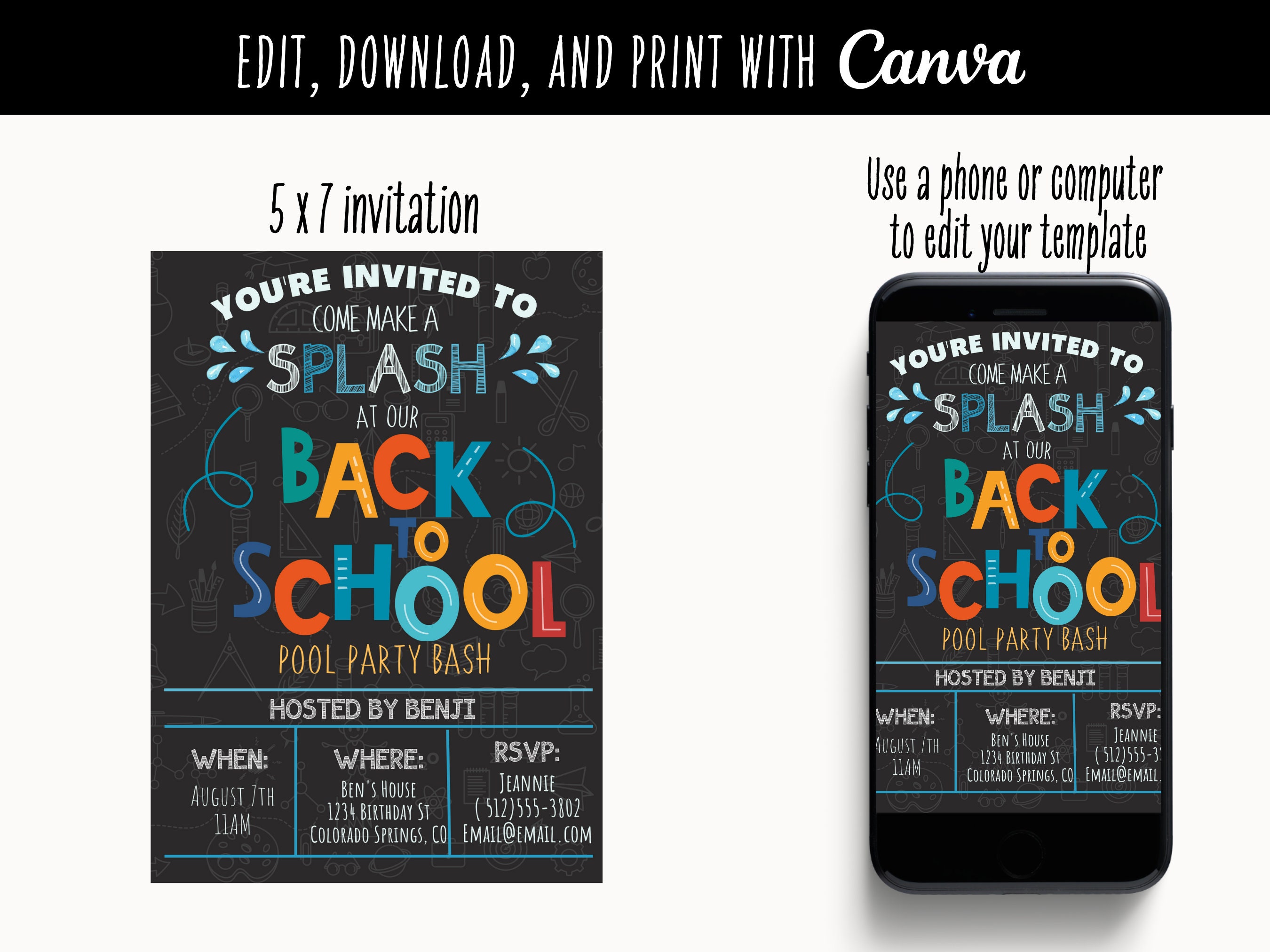 Editable Back to School Pool Party Invitation End of Summer - Etsy
