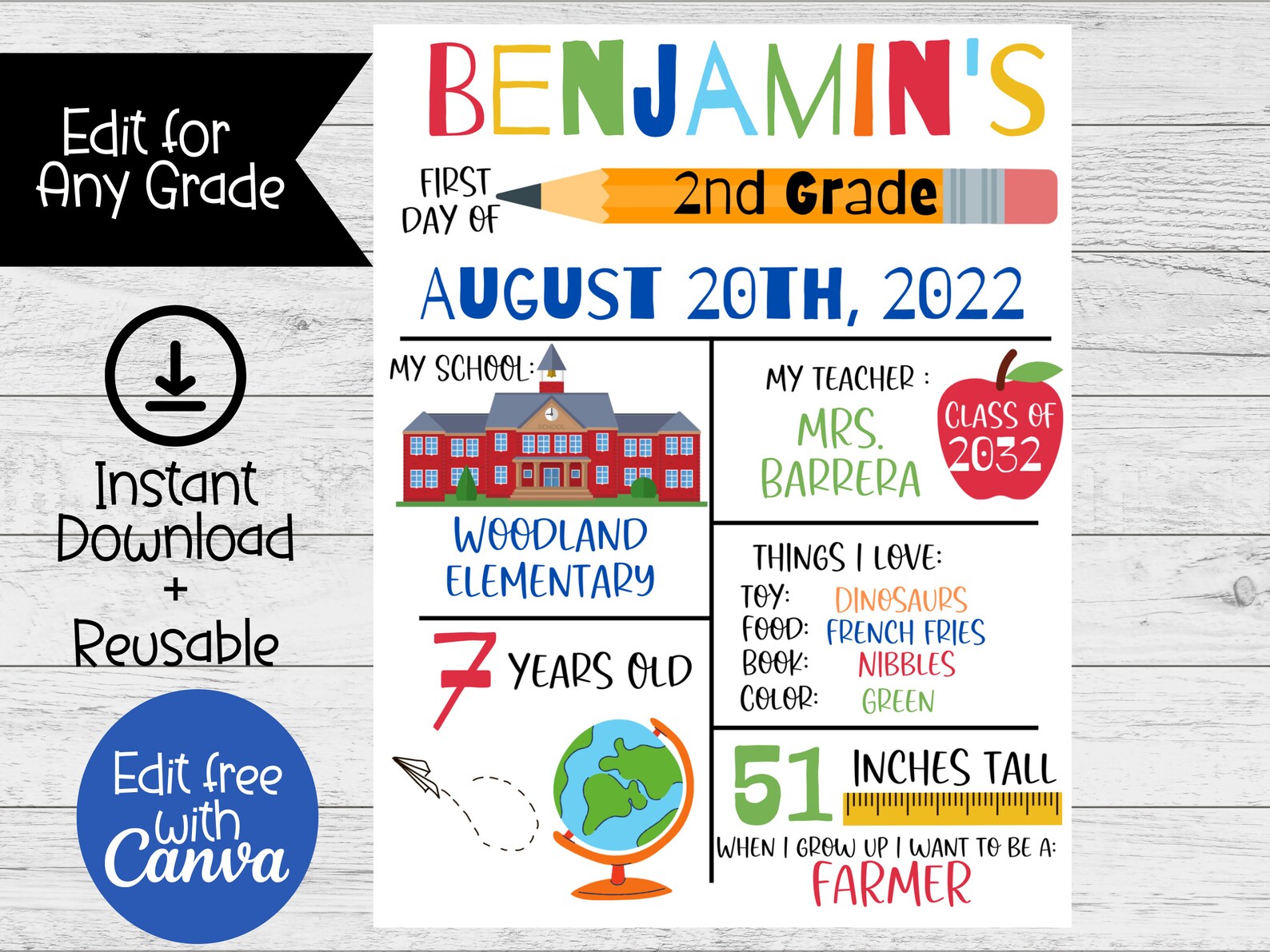 Editable Back to School Sign Printable Editable First and - Etsy