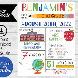 Editable Back to School Sign - Printable Editable First and Last Day of ...