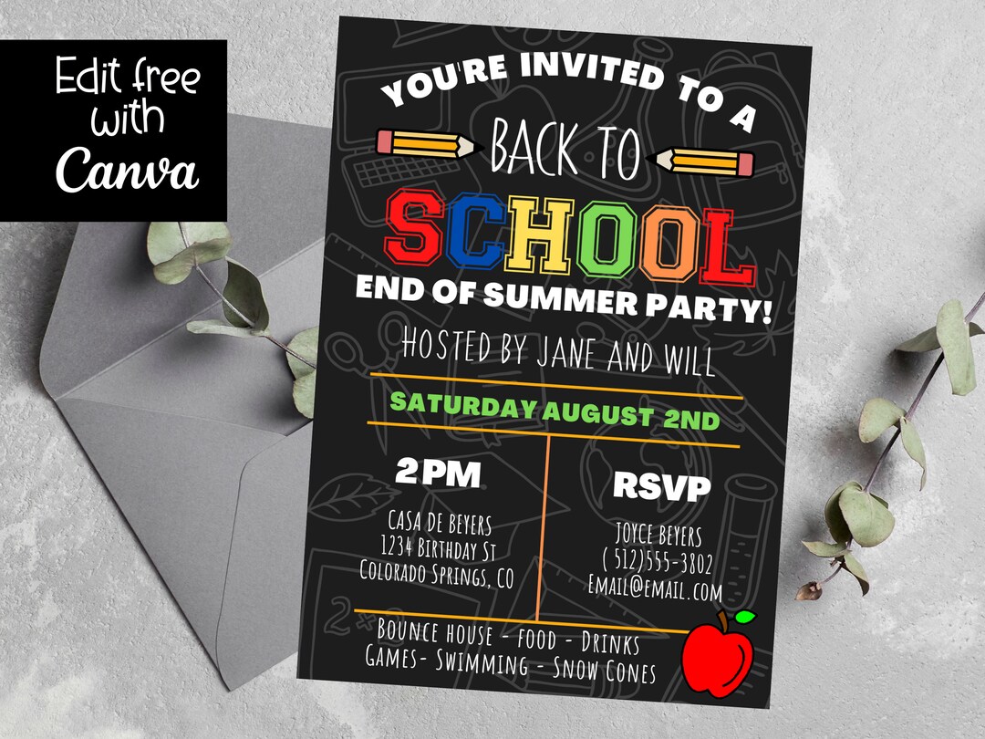 EDITABLE Back to School Party Invitation - End of Summer Party ...