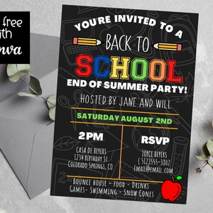 EDITABLE Back to School Party Invitation - End of Summer Party ...