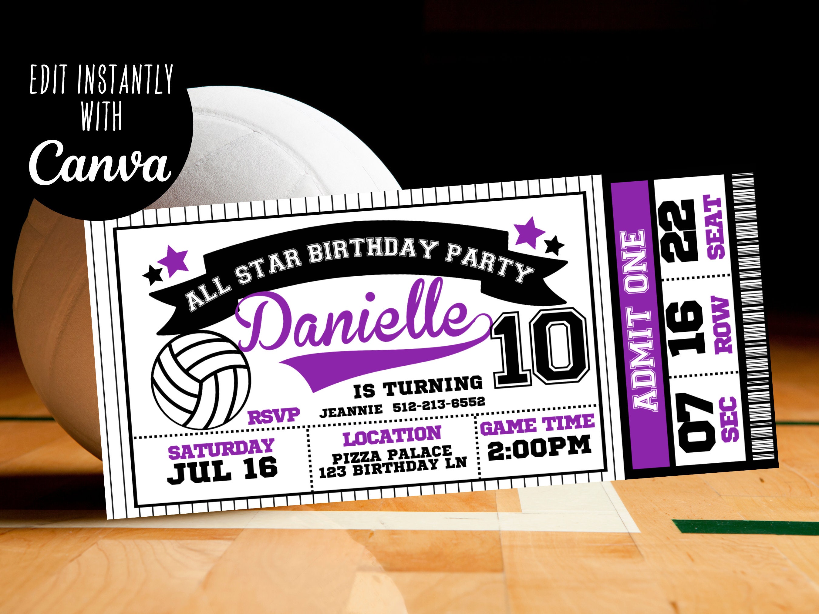 Purple Volleyball Party Invitation Volleyball Birthday - Etsy