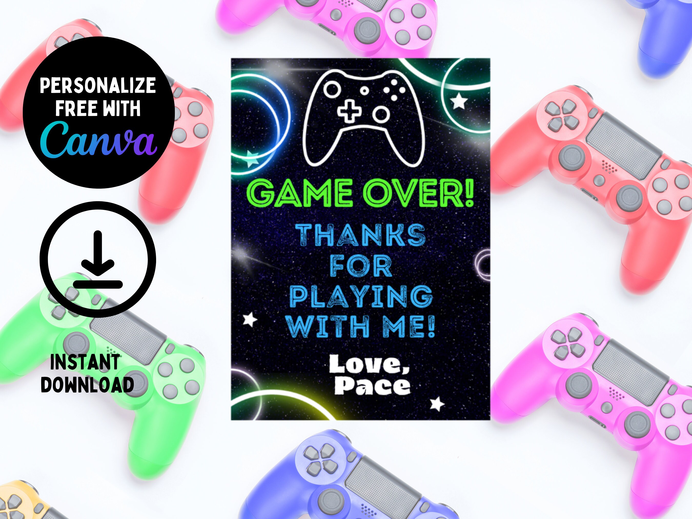 EDITABLE Gamer Favor Tags Gamer Thank You Tags Video Game - Etsy