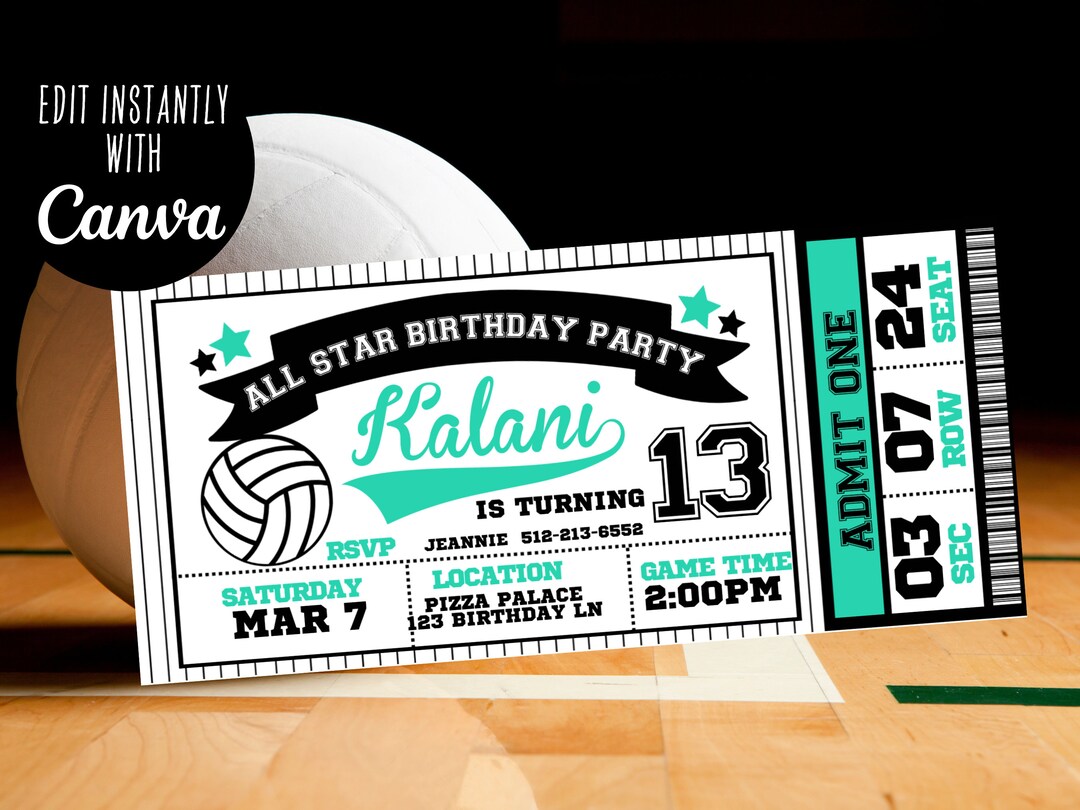 Teal Volleyball Party Invitation - Volleyball Birthday - Volleyball ...