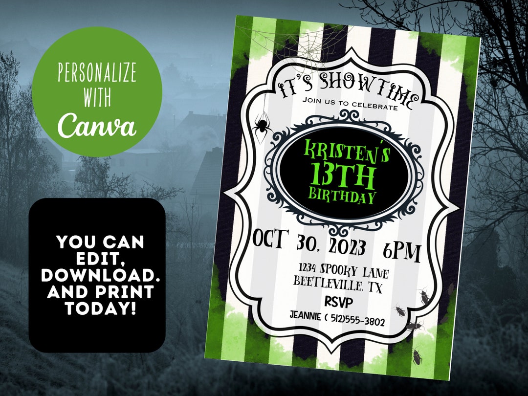 Black and White Striped Birthday Invitation - It's Showtime Editable ...
