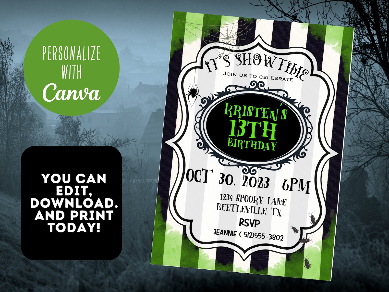 Black and White Striped Birthday Invitation - It's Showtime Editable ...