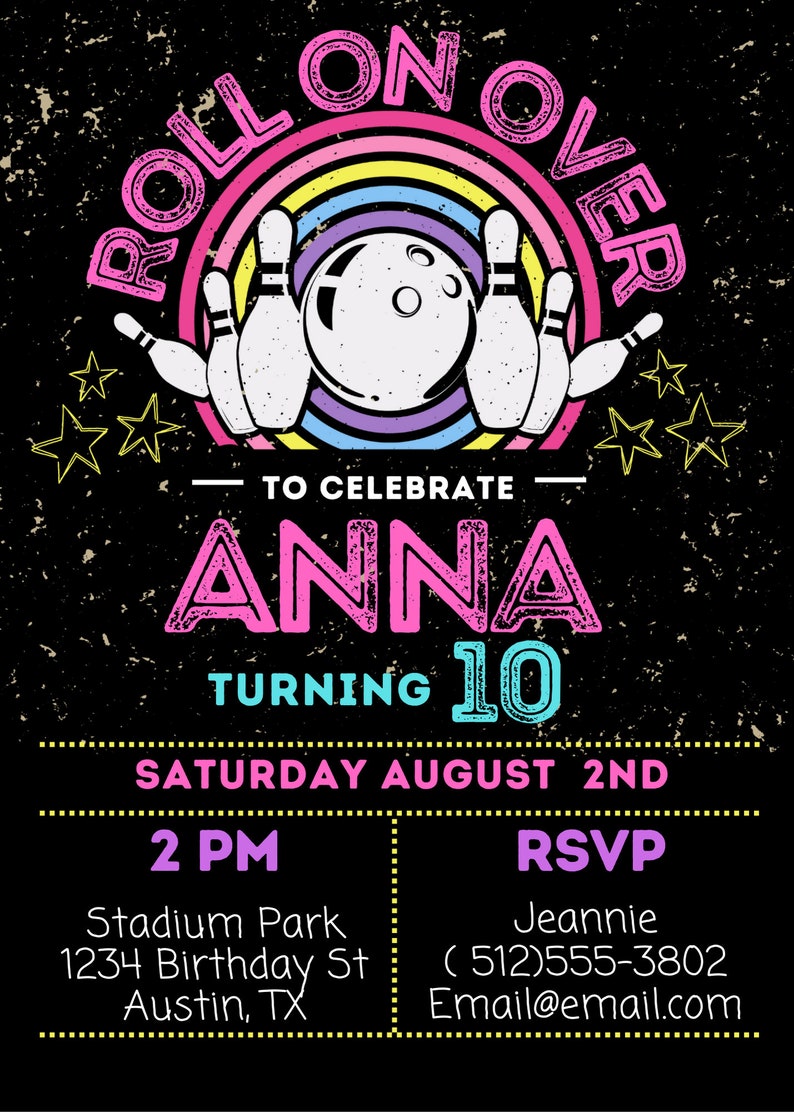 Editable Girl Bowling Party Invitation - Bowling Birthday - Instant ...