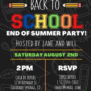 EDITABLE Back to School Party Invitation - End of Summer Party ...