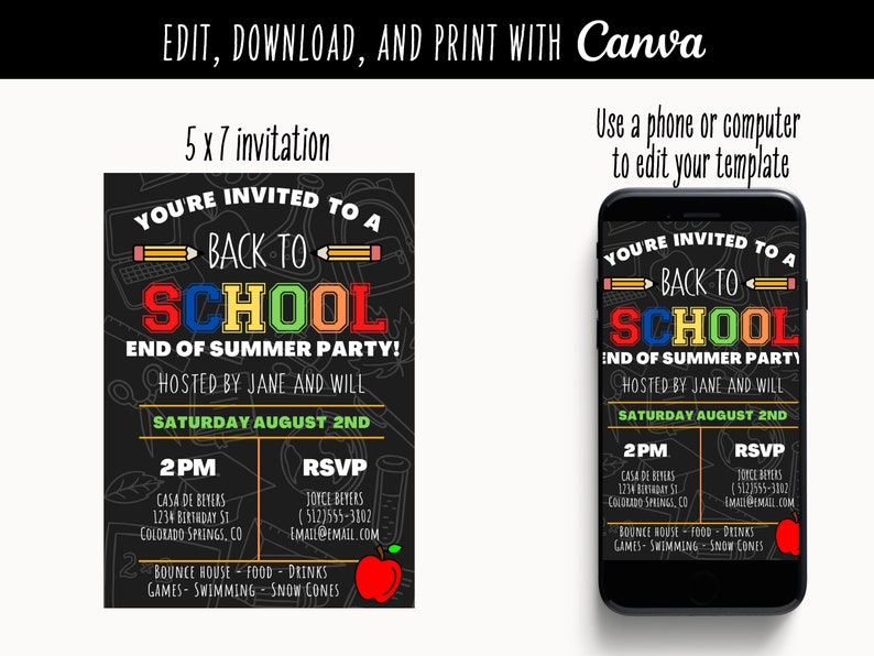 EDITABLE Back to School Party Invitation - End of Summer Party ...
