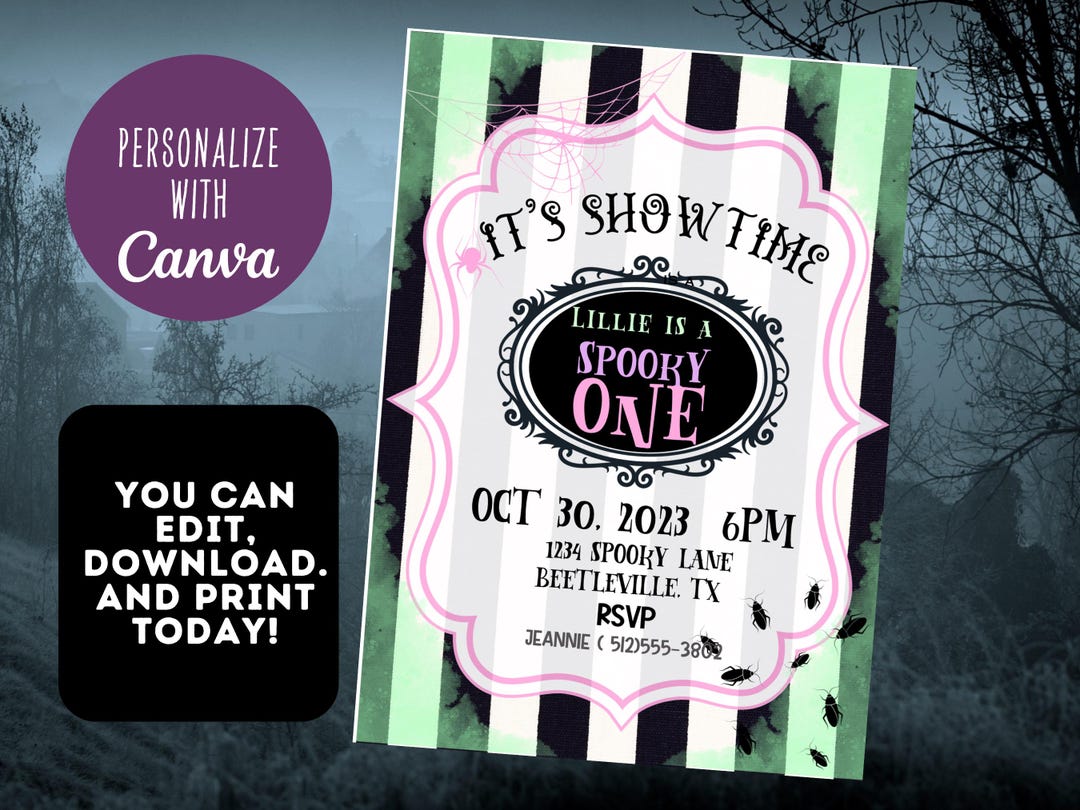 Spooky One Pastel Striped Birthday Invitation - It's Showtime Editable ...