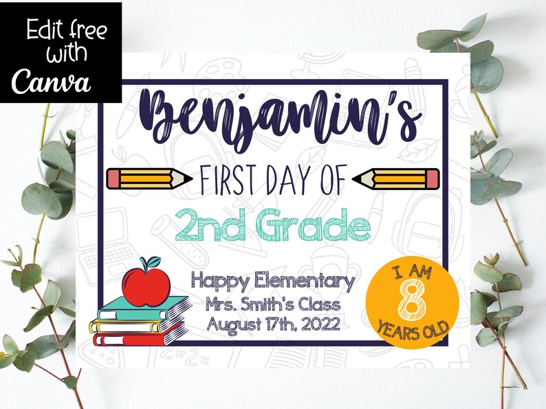Editable Back to School Sign Printable Editable First and - Etsy