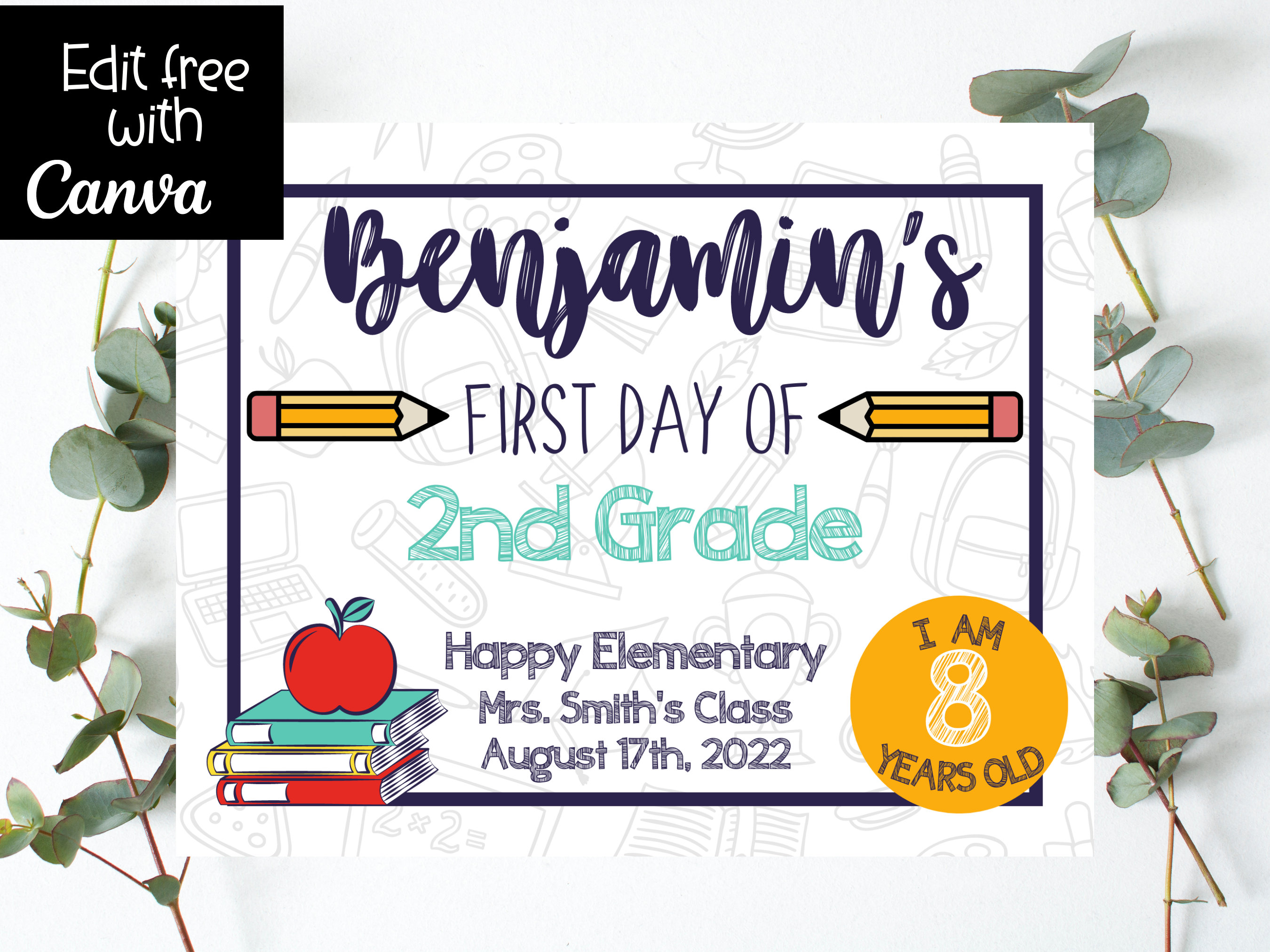 Editable Back to School Sign Printable Editable First and - Etsy