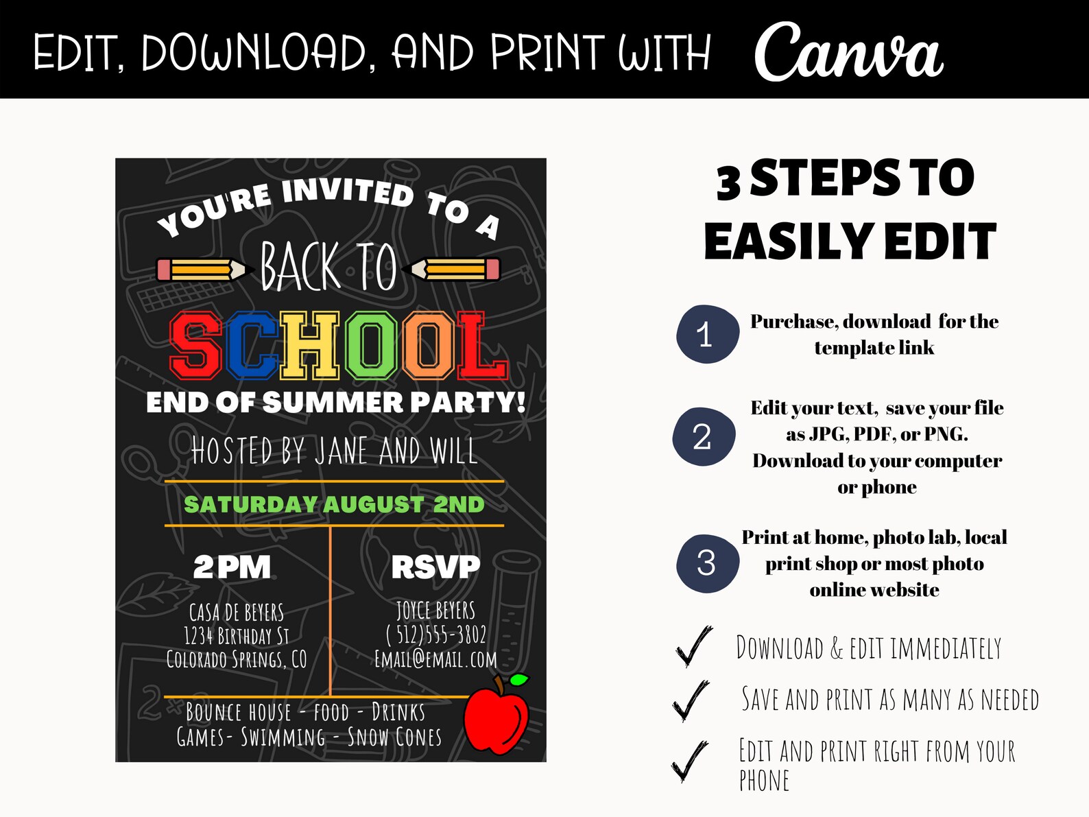 EDITABLE Back to School Party Invitation End of Summer Party - Etsy