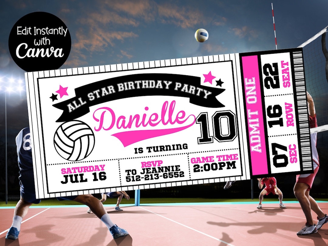 Volleyball Party Invitation - Volleyball Birthday - Volleyball Birthday ...