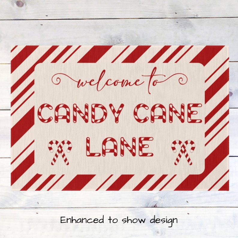 Candy Cane Lane Christmas Rug, Holiday Decor, Inside/outside Mat ...