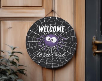 Spider Web Welcome Sign: Rustic Halloween Door Decor - Etsy