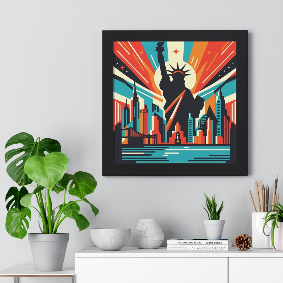 New York City Abstract Burst Framed Poster, 16"x16" Modern NYC Wall Art ...