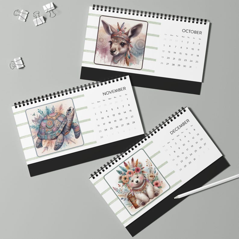 Boho Animal Kingdom 2025 Desk Calendar – Whimsical Bohemian-inspired ...