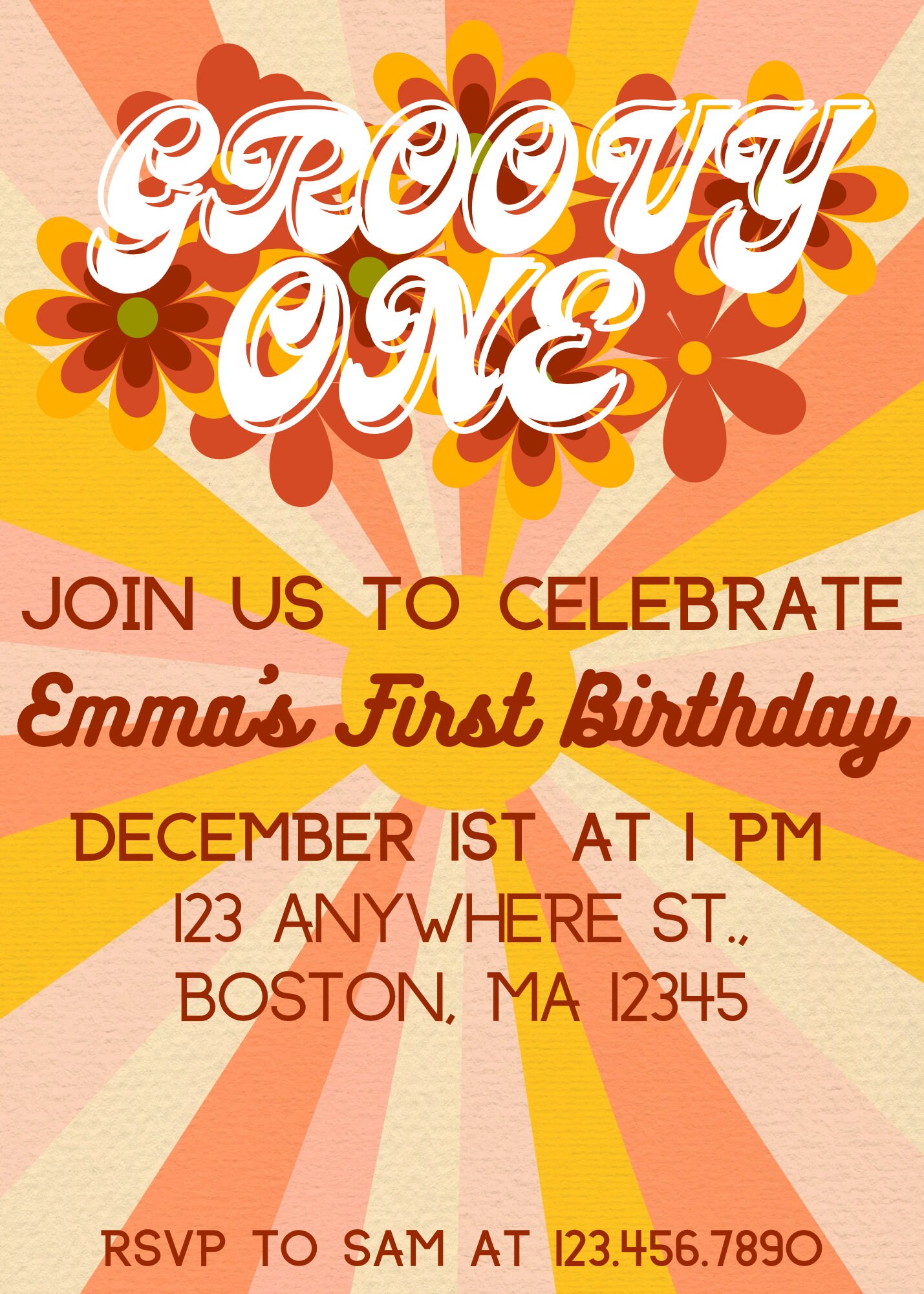 Groovy One Birthday Invitation Retro First Birthday Invite CANVA ...