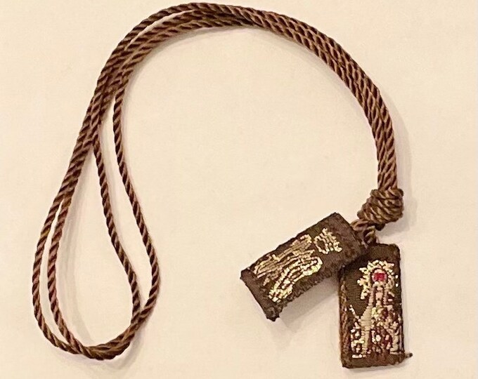 Tiny Wool Scapular - Hand Embroidered Brown Scapular With Sacred Heart ...