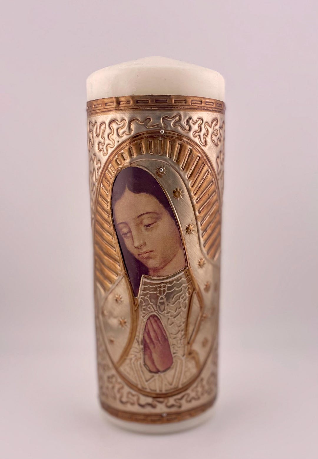 Our Lady of Guadalupe Embossed Religious Candle: Gold & Silver Foil ...