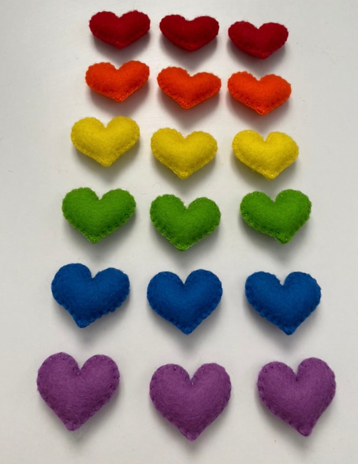18 Bright Rainbow Wool Felt Hearts Garland - Etsy