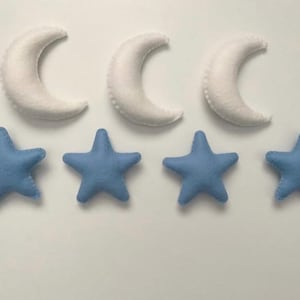 White Moon and Sky Blue Stars Wool Felt Garland - Etsy