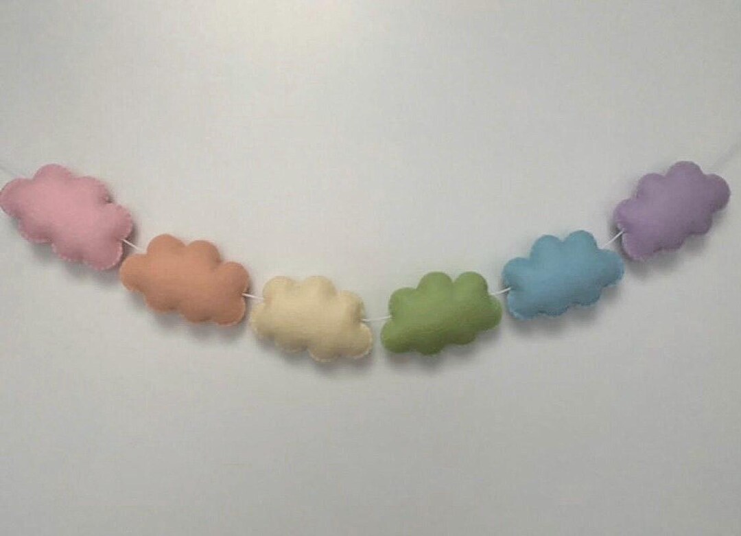 Pastel Rainbow Wool Felt Clouds Garland - Etsy