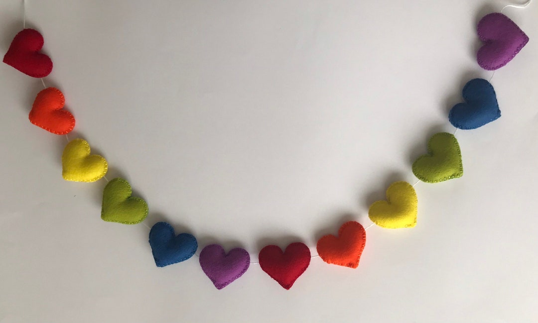 Bright Rainbow Wool Felt Hearts Garland - Etsy