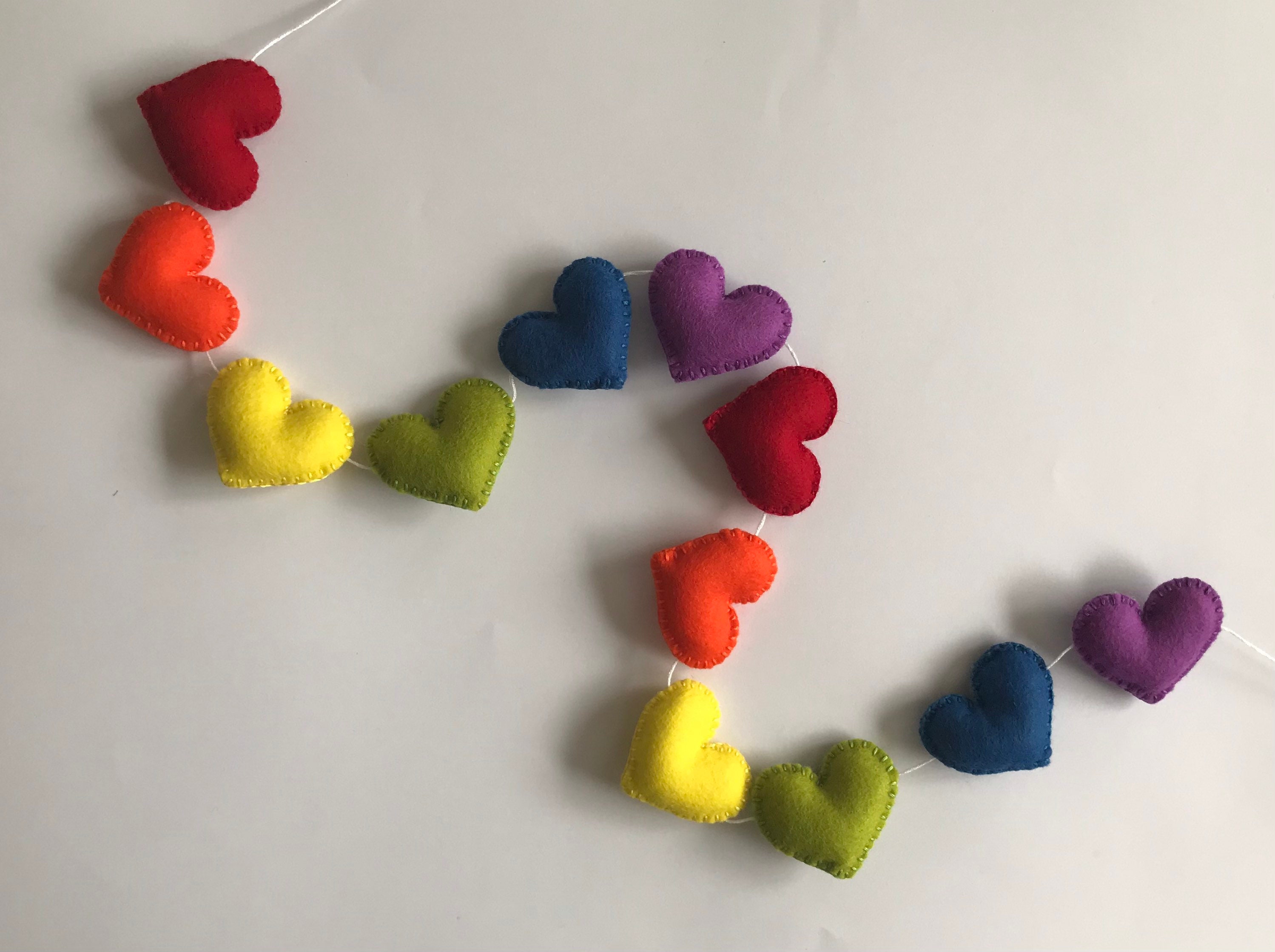 Bright Rainbow Wool Felt Hearts Garland - Etsy