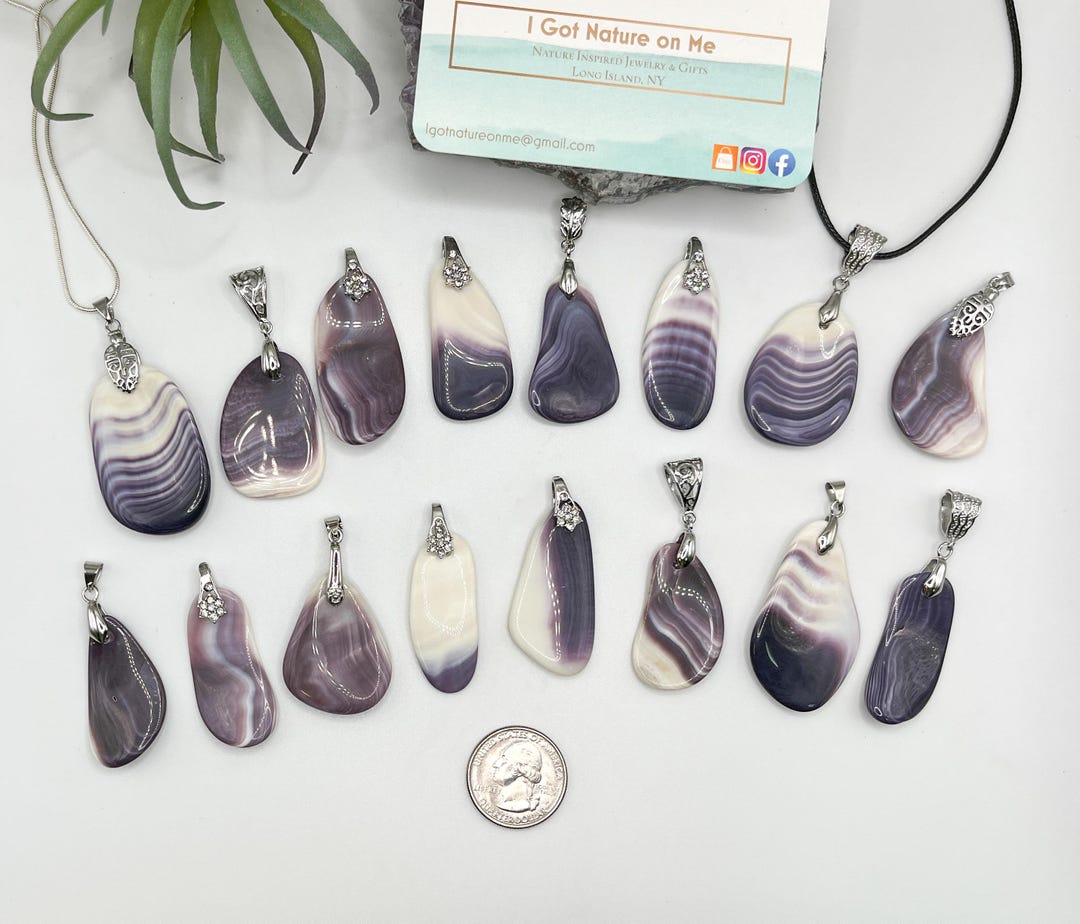 MEDIUM 1.5" Wampum Clam Shell Pendant Necklace. Silver Plated or Black ...