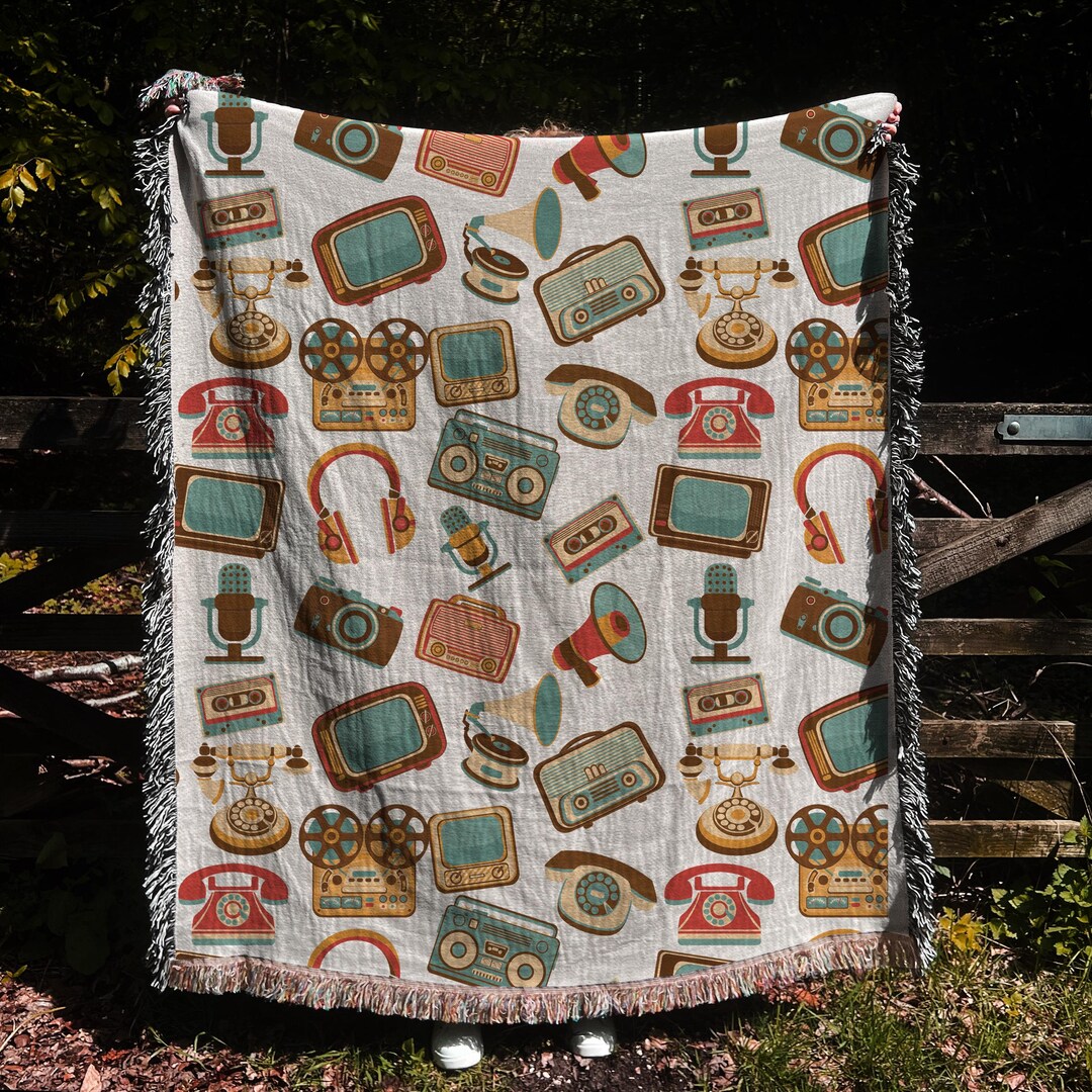 Retro Electronics Woven Cotton Blanket: 90s Nostalgia Throw - Etsy