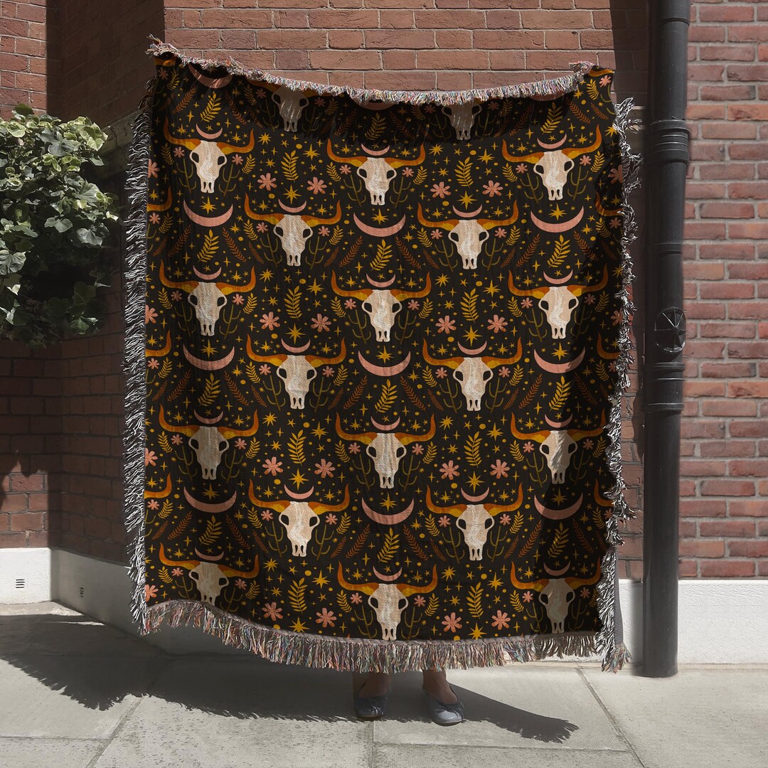 Boho Bull Skull Woven Blanket: Southwestern Tapestry Throw - Etsy