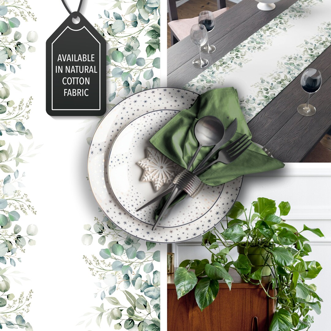 Eucalyptus Table Runner, Green Leaf Table Decor, Wedding Floral Print ...