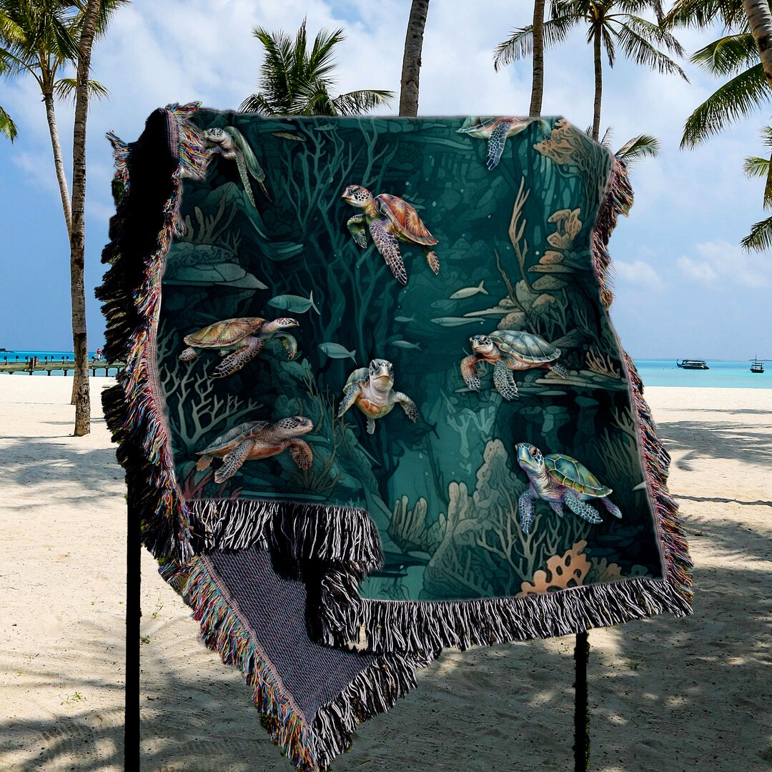 Turtle Blanket, Beach Blanket, Sea Turtle Tapestry Blanket, Sea Animals ...
