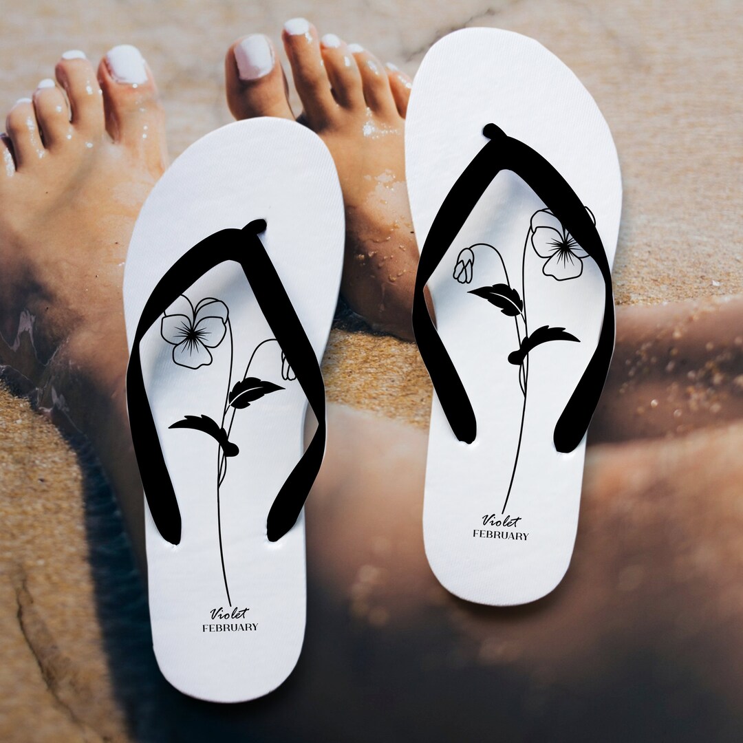 Birth Flower Flip Flops, Beach Flip Flops, Gift Flip Flops, Unique Flip ...