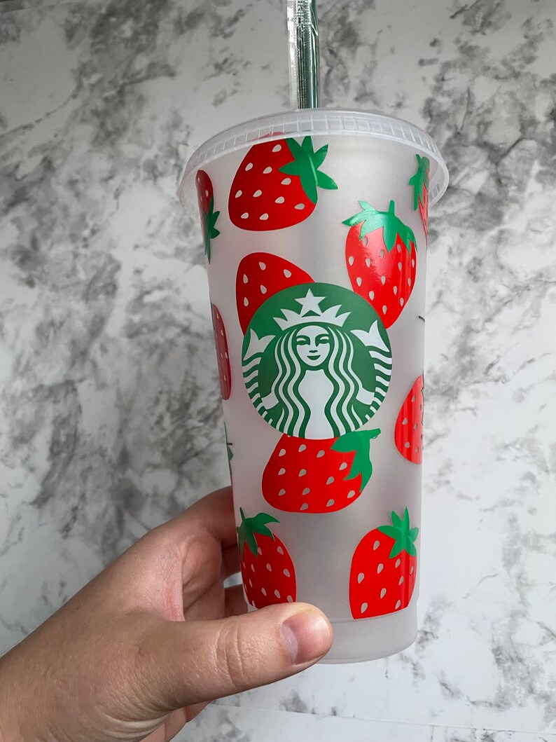 Strawberry Starbucks Cold Cup / Iced Coffee Cup / Tumbler / - Etsy