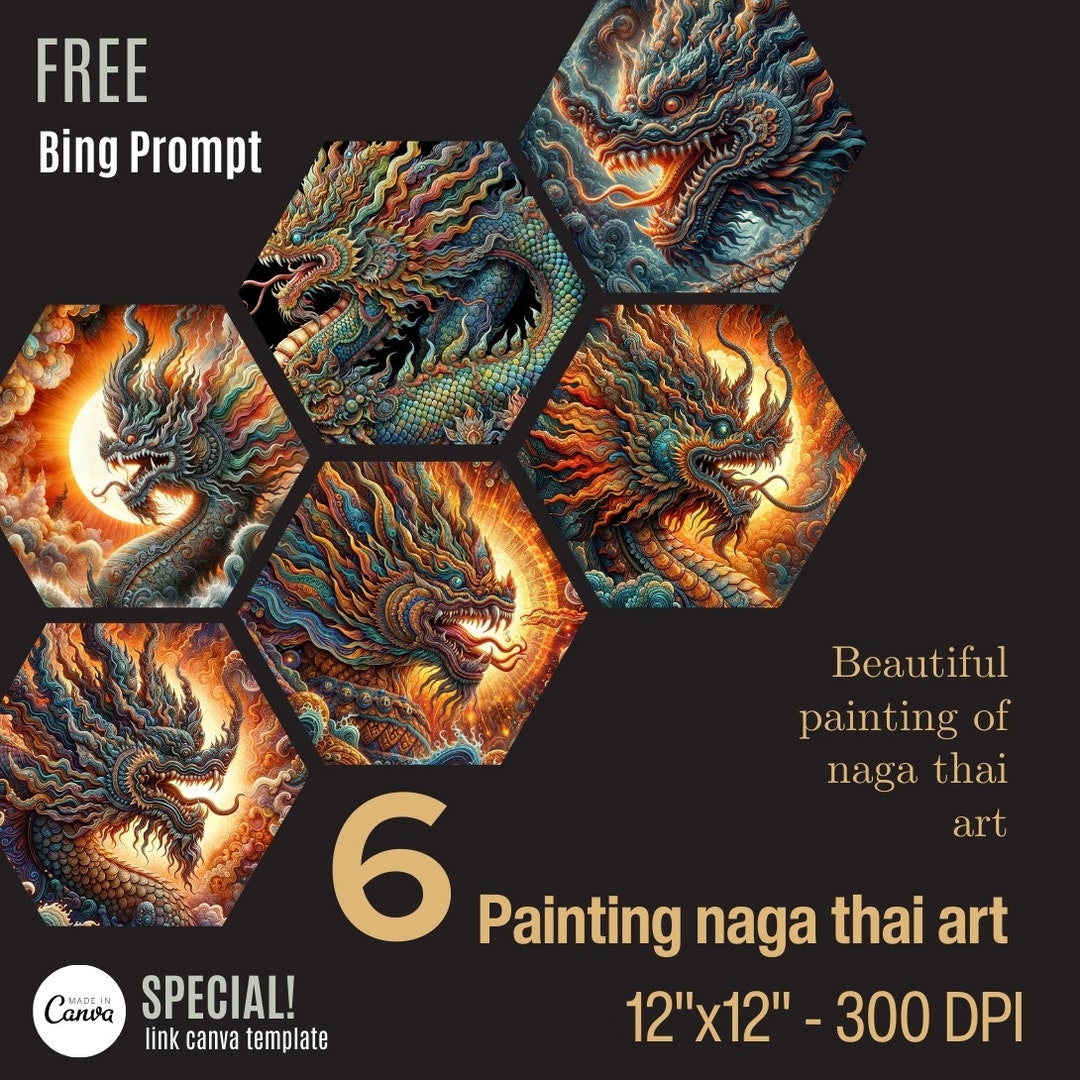 6 Painting of Naga Thai Art, Digital Wall Art, Digital Print,abstract ...