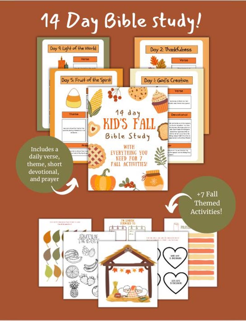 Kids Fall Thankfulness Bible Study + Activity Guide (14 Days + 7 ...