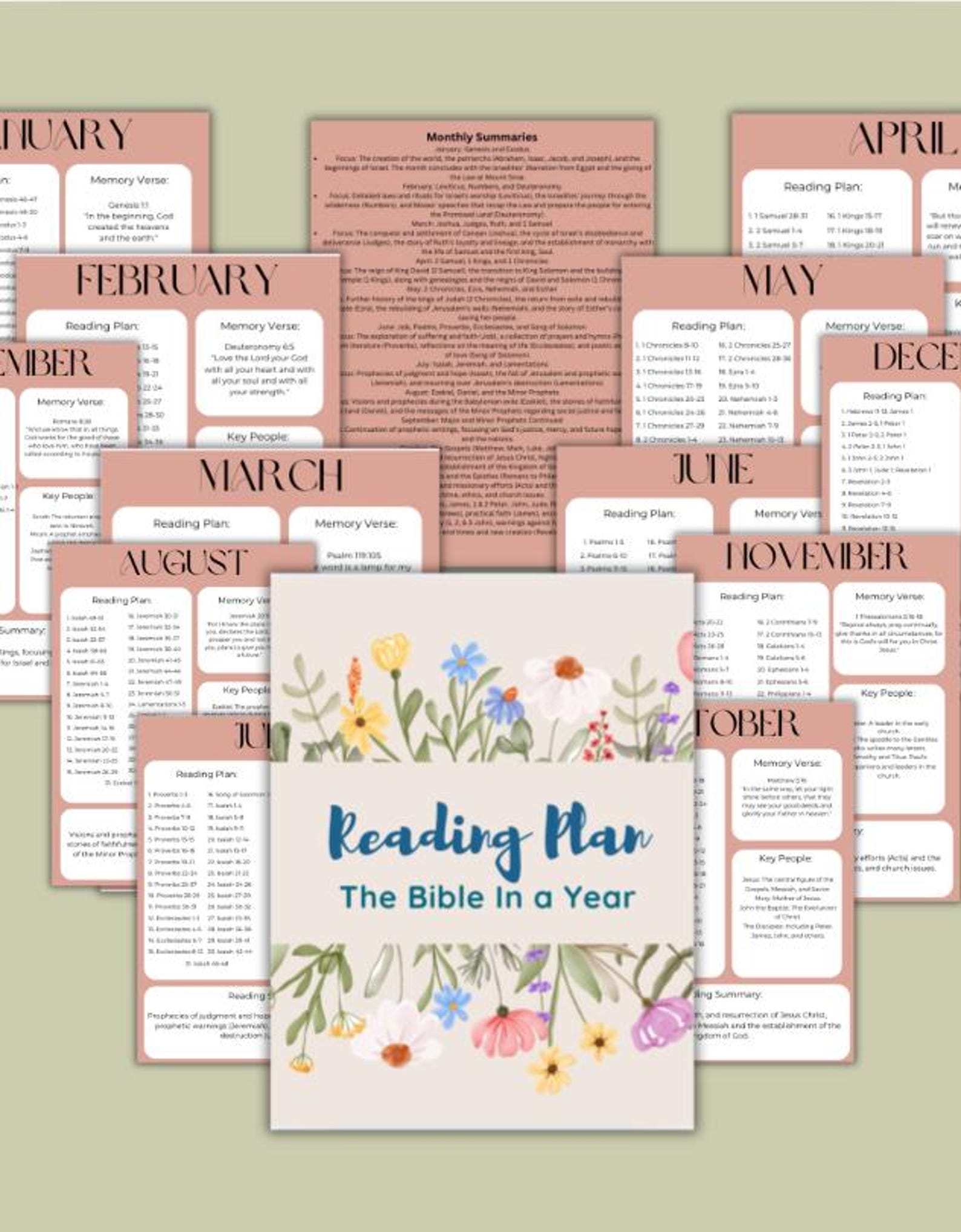 Bible in A Year Reading Plan - Monthly Summaries, Memory Verses, Key ...