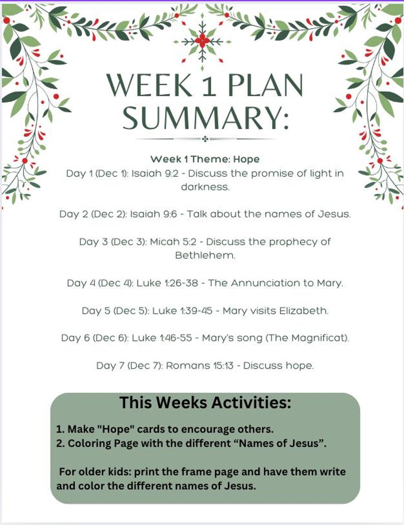Advent Plan + Activity Guide for Kids! Digital Download - Etsy