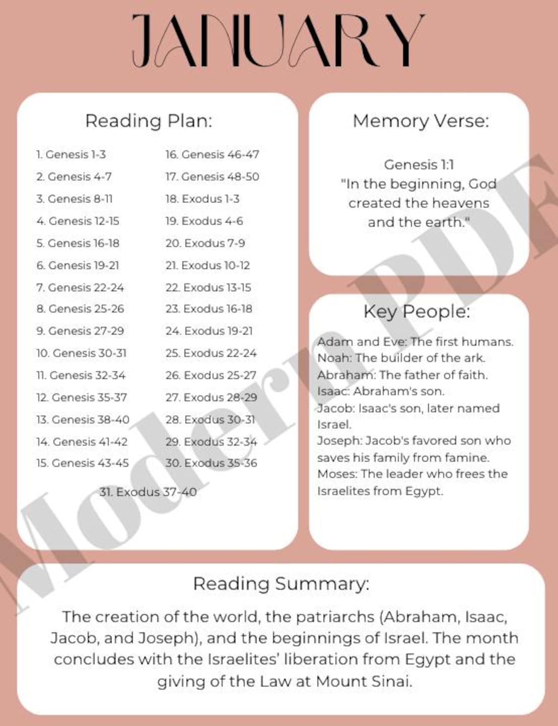 Bible in A Year Reading Plan - Monthly Summaries, Memory Verses, Key ...