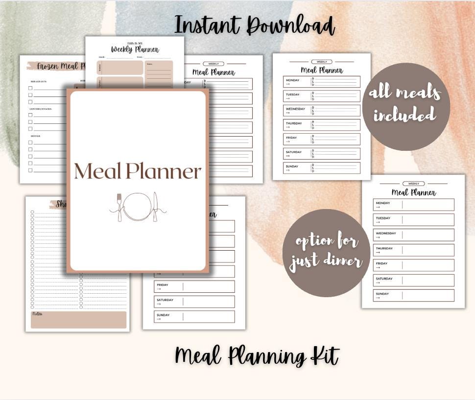 Meal Planning Pdfs - Instant Download, Grocery Lists, Meal Planner - Etsy