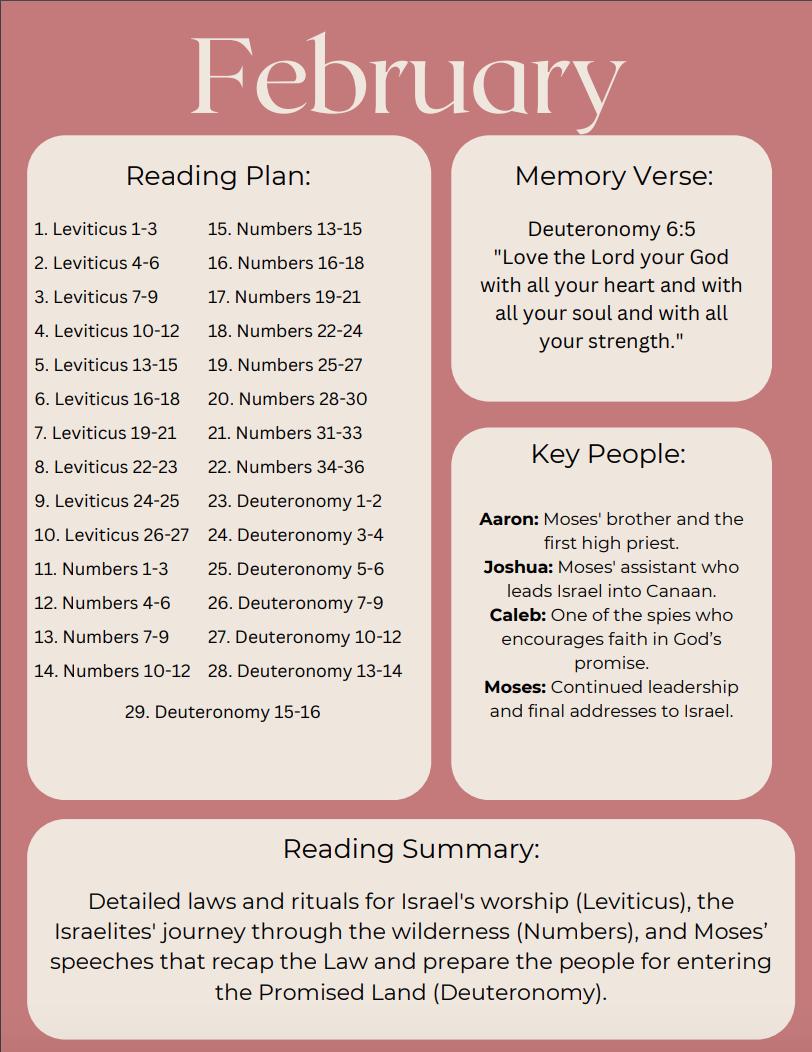 Bible in A Year Reading Plan - Monthly Summaries, Memory Verses, Key ...