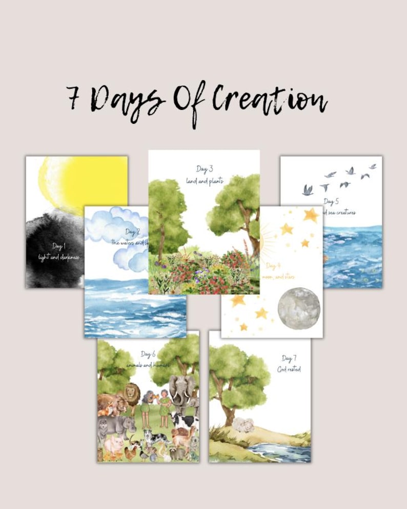 7 Days of Creation Watercolor Poster Collection - Instant Digital ...