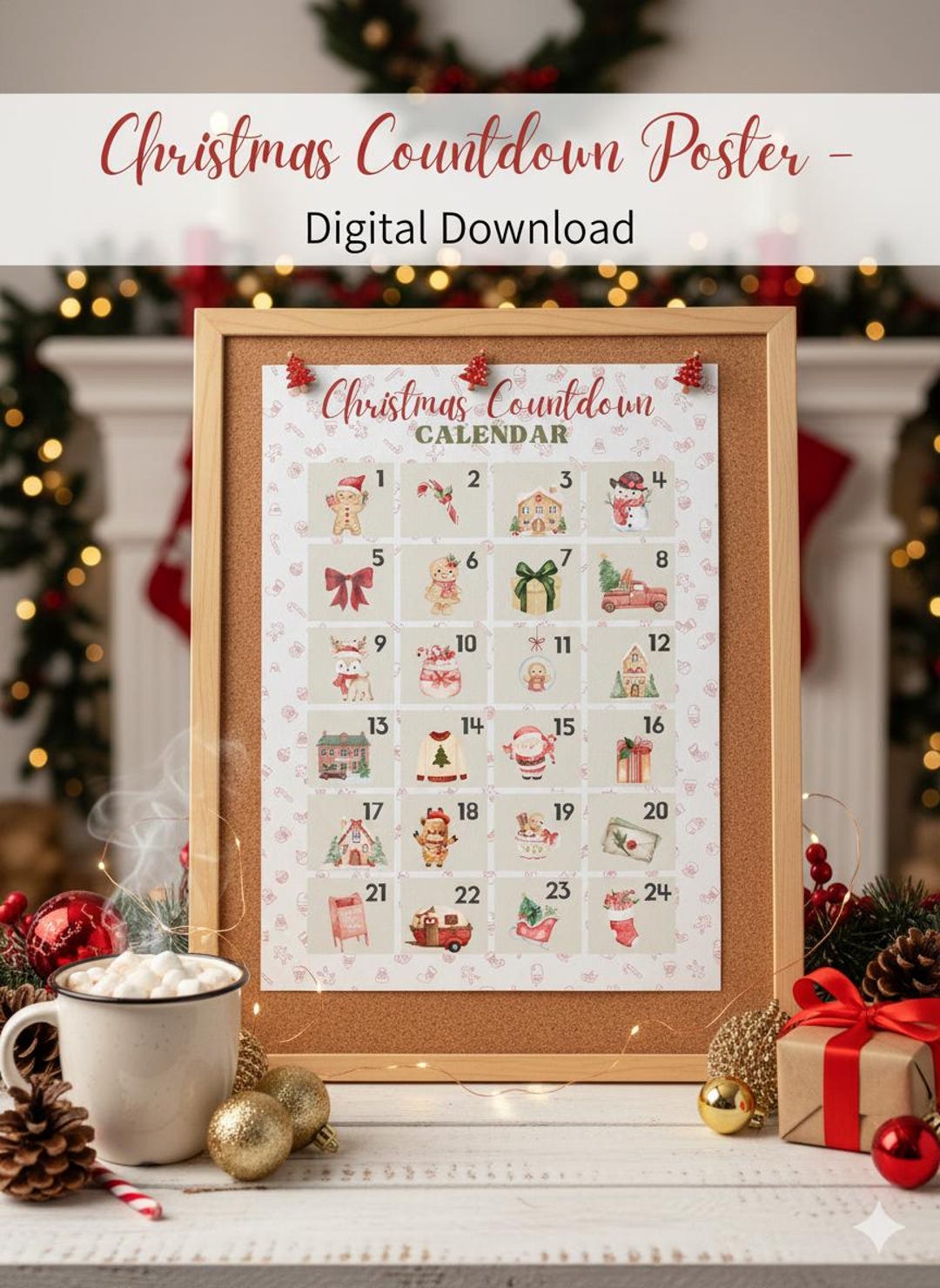Watercolor Christmas Countdown Calendar | Holiday Activity Chart ...