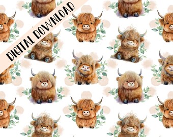 Highland Cow Seamless Pattern, Cow Pattern Png, Highland Cow Pattern ...